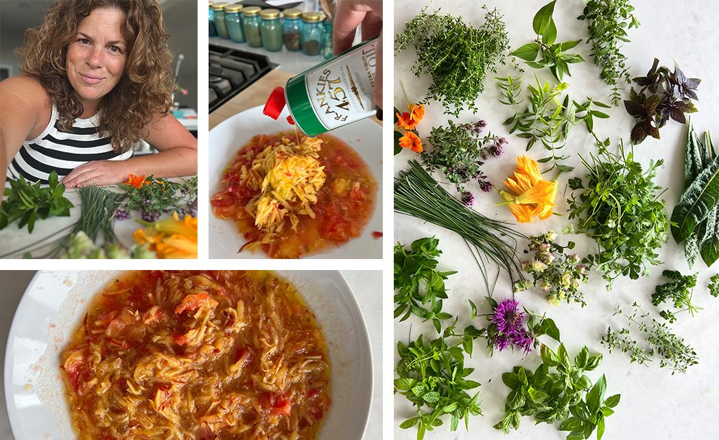 Tomato And Nectarine Lemon Verbena Olive Oil Salt Herbal Roots